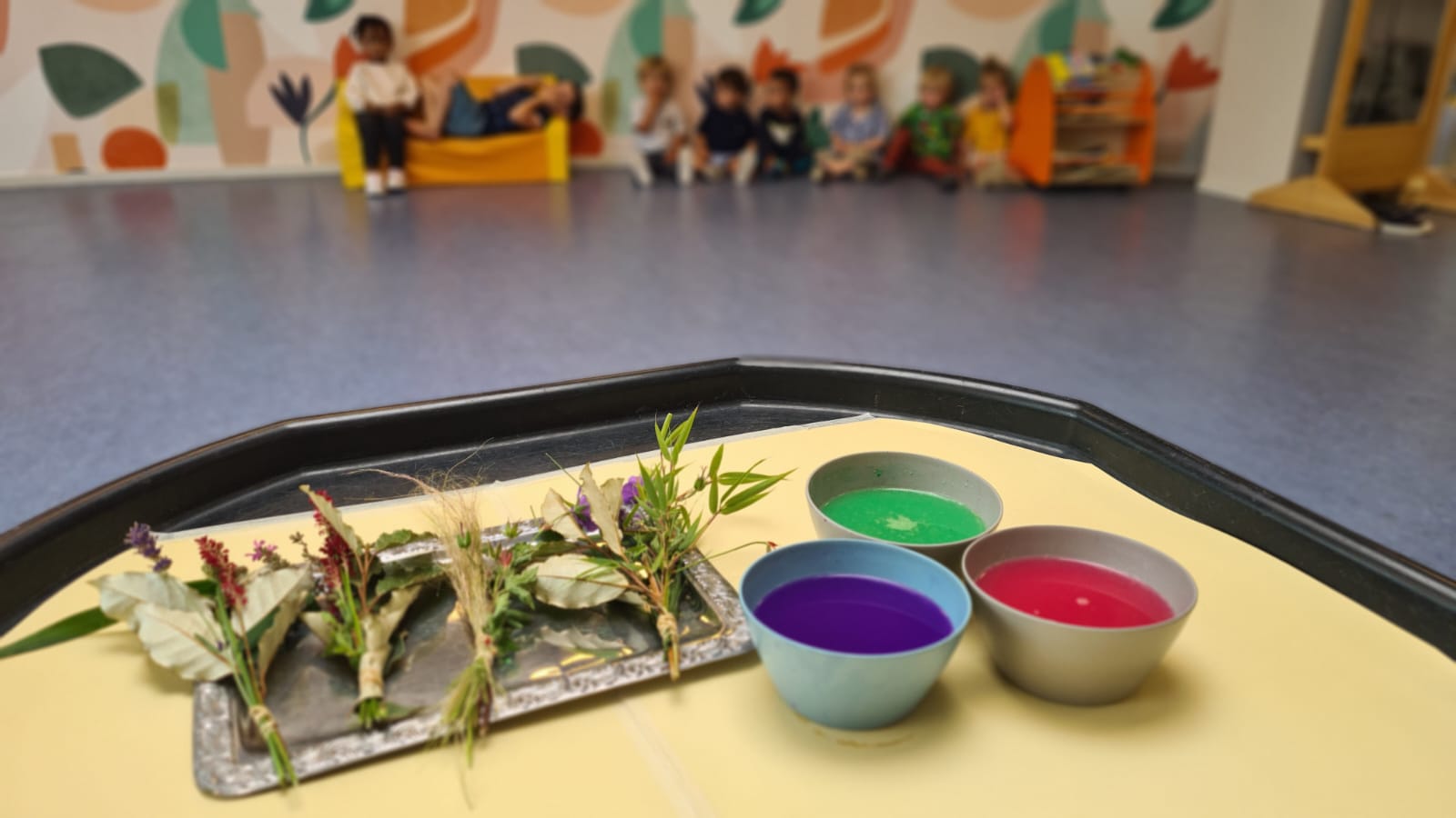 Painting with natural brushes - fun activity for juniors and preschoolers